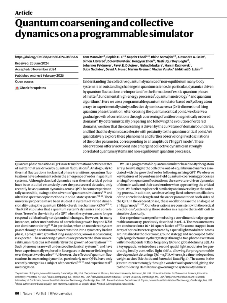 (期刊文章) - Manovitz - 2025 - Quantum coarsening and collective dynamics on a programmable ...