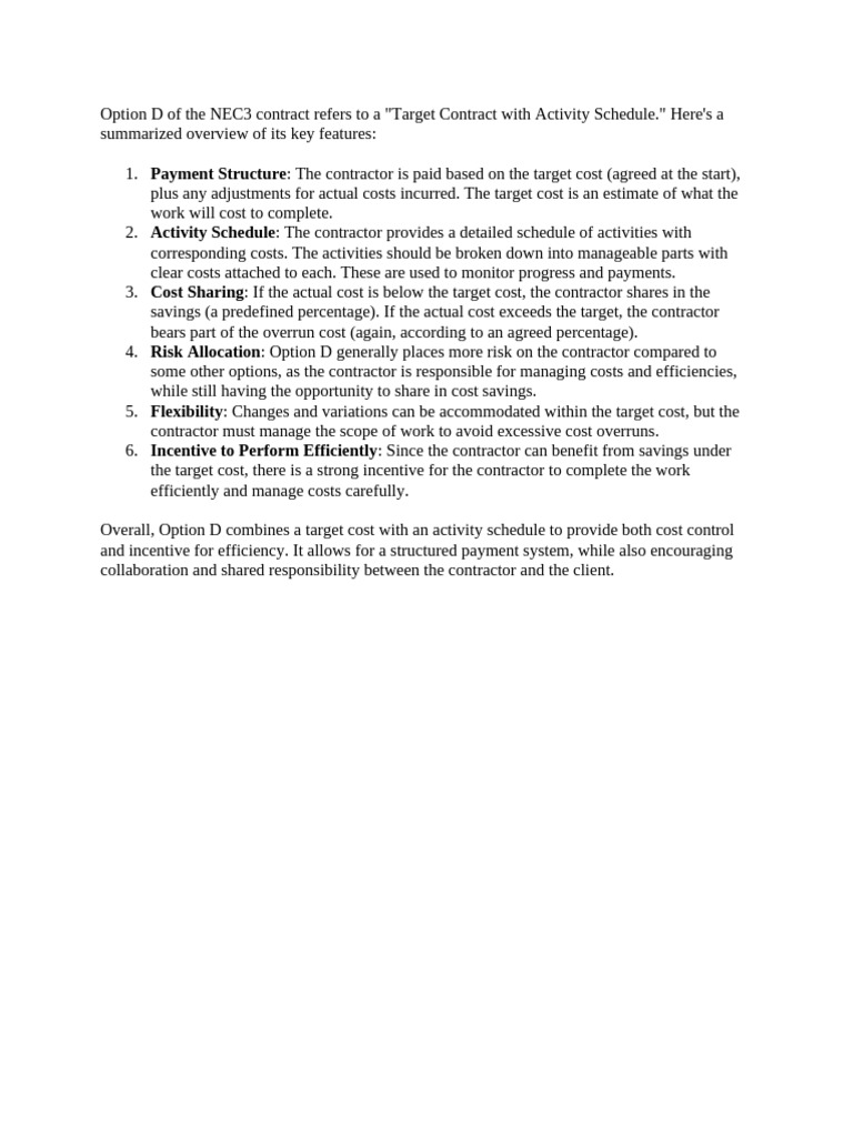 Option D of the NEC3 | PDF