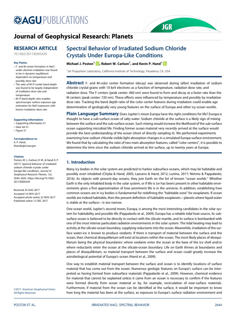 JGR Planets - 2017 - Poston - Spectral Behavior of Irradiated Sodium ...
