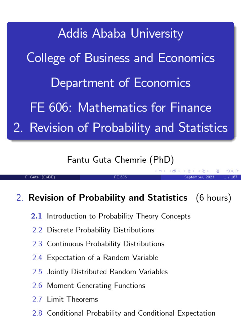 FE-606 - Unit 2-Revision of Probability and Statistics | PDF | Probability Distribution ...