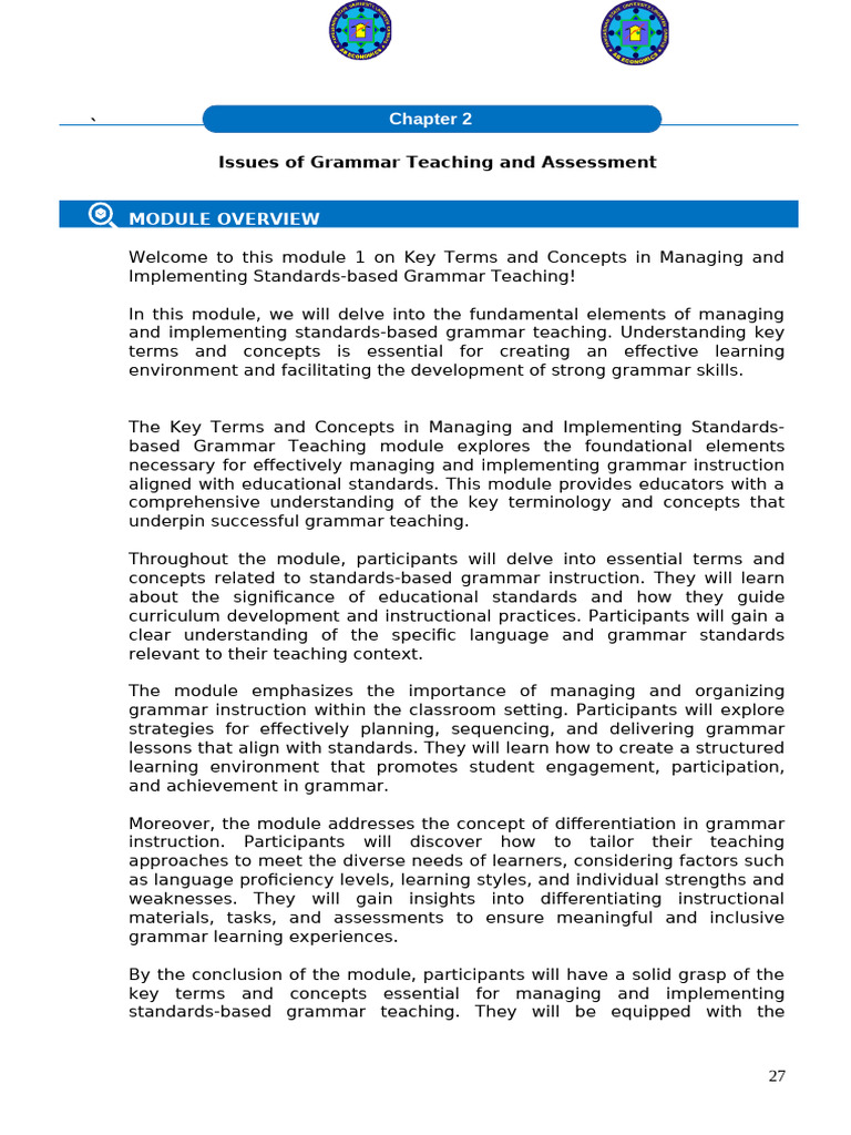 MODULE NO. 2 Grammar Revised | PDF | Second Language Acquisition | Learning