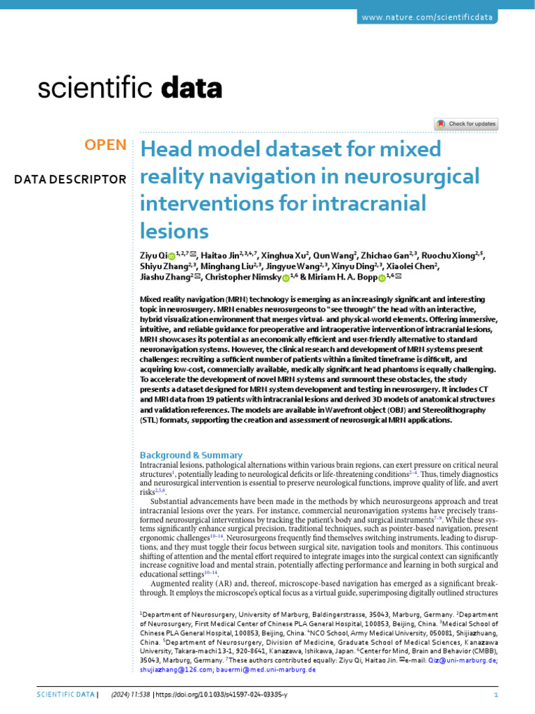 Head model dataset for mixed reality navigation in neurosurgical interventions for intracranial ...