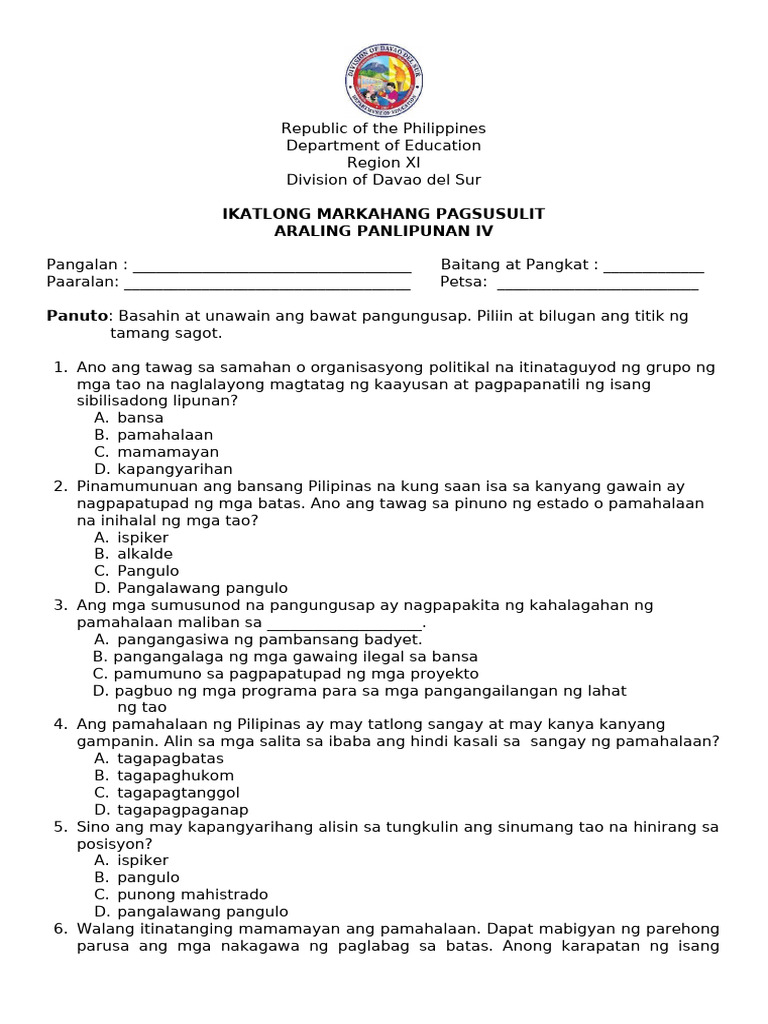 AP4 TQs PISA Like 3rd Q | PDF