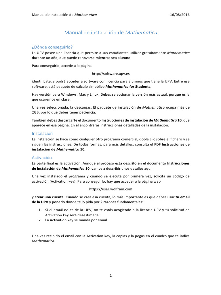 Manual de Instalaci N de Mathematica | PDF | Programa de computadora | Programación