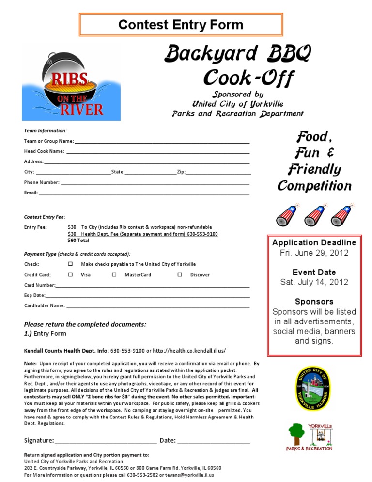 Yorkville BBQ Cook-Off Entry Form | PDF