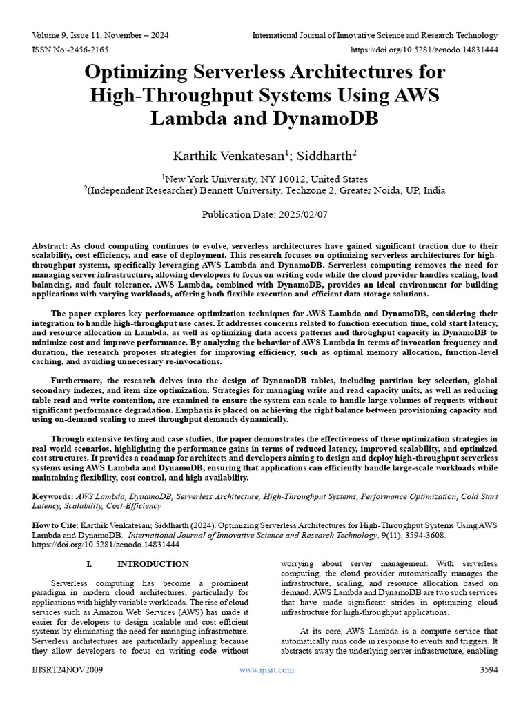 Optimizing Serverless Architectures for High-Throughput Systems Using AWS Lambda and DynamoDB ...