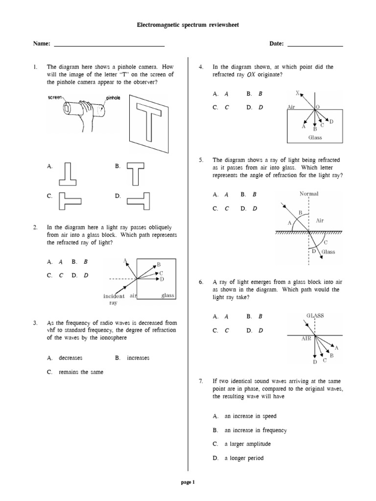 Refraction of Light Reviewsheet | PDF | Refraction | Light