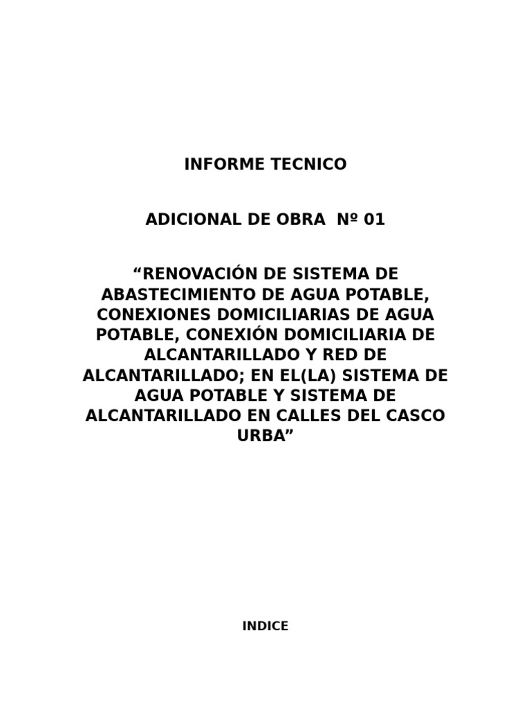 INFORME TECNICO.docx adicional de obra villalobos | PDF | Presupuesto | Alcantarillado