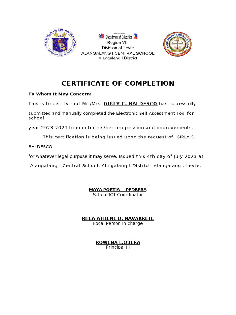 cERT. OF COMPLETION ict | PDF