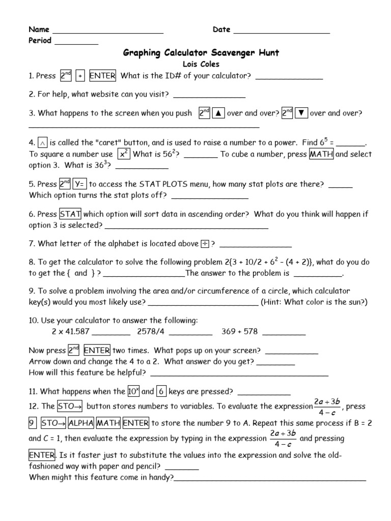 Graphing Calculator Scavenger Hunt Guide | PDF | Computing | Mathematics
