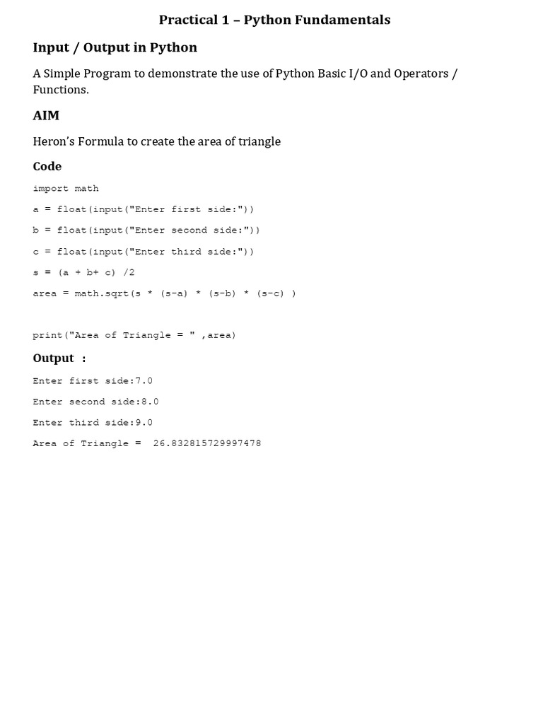 Practical 1 Python IO | PDF