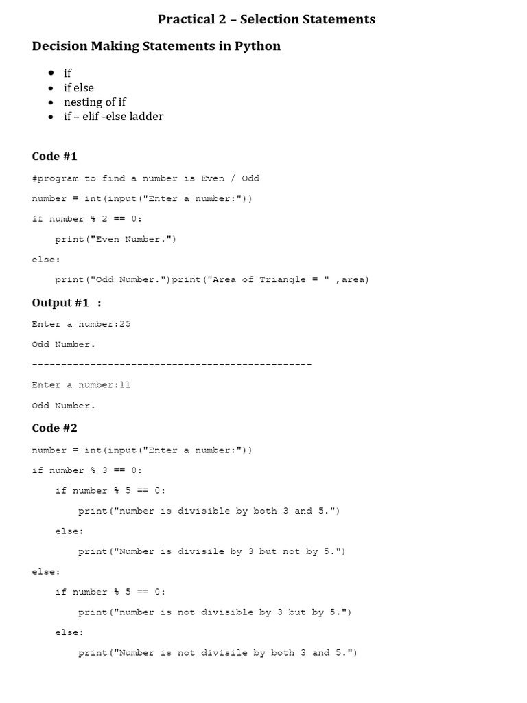 Practical 2 Selection Statements | PDF