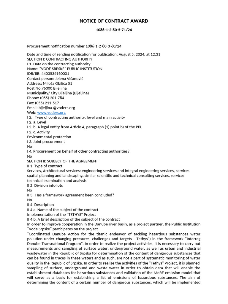 Contract Award for Tethys Project | PDF | Water