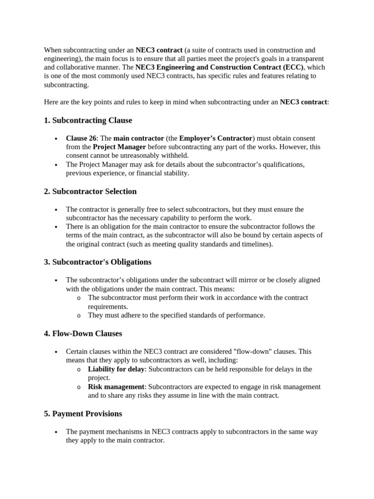Subcontracting Under An NEC3 Contract | PDF | Subcontractor | General ...