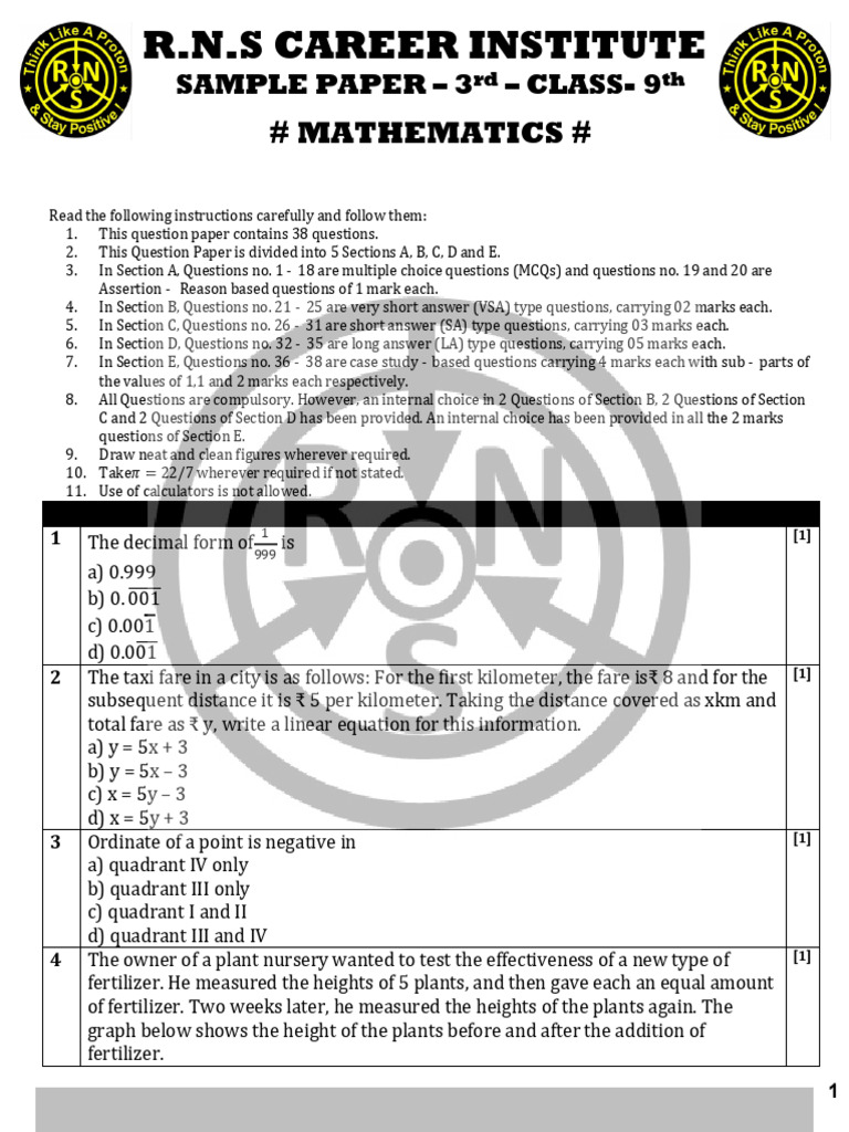 03 - SAMPLE PAPER - 9th - MATHS | PDF | Area | Rectangle