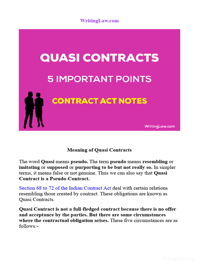 Meaning of Quasi Contracts | PDF | Law Of Obligations | Justice