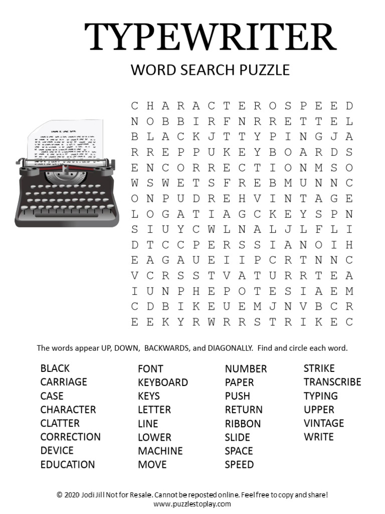 Typewriter Word Search Puzzle File | PDF