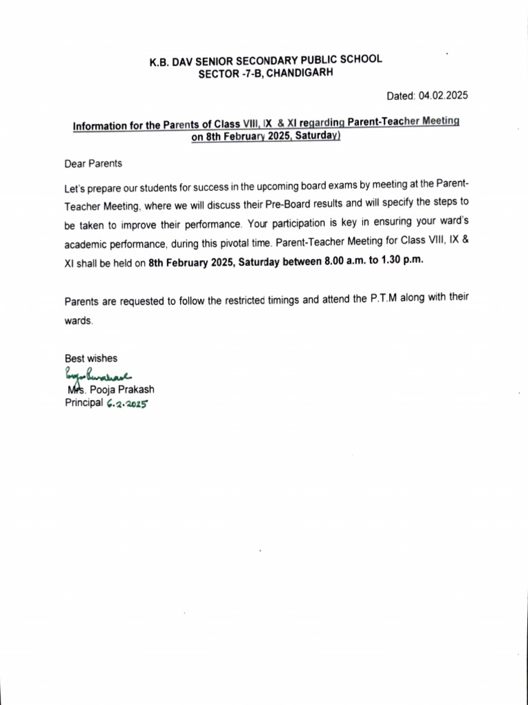 PTM Notice for Classes VIII, IX & XI | PDF