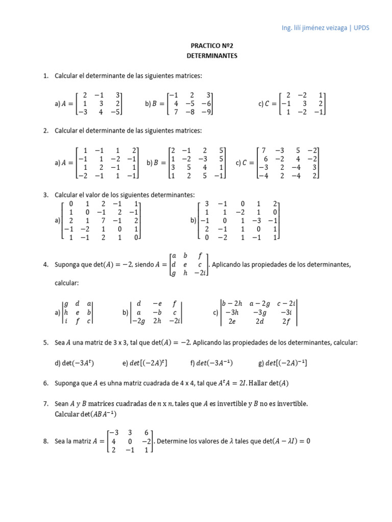 PRACTICO #2 Algebra Lineal | PDF | Matriz (Matemáticas) | Determinante
