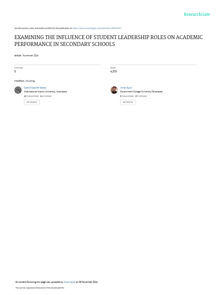 Student Leadership's Impact on Academics | PDF | Leadership | Statistics