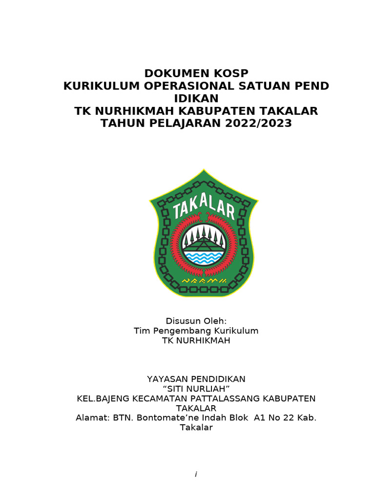 Dokumen Kosp TK Nurhikmah-1 | PDF