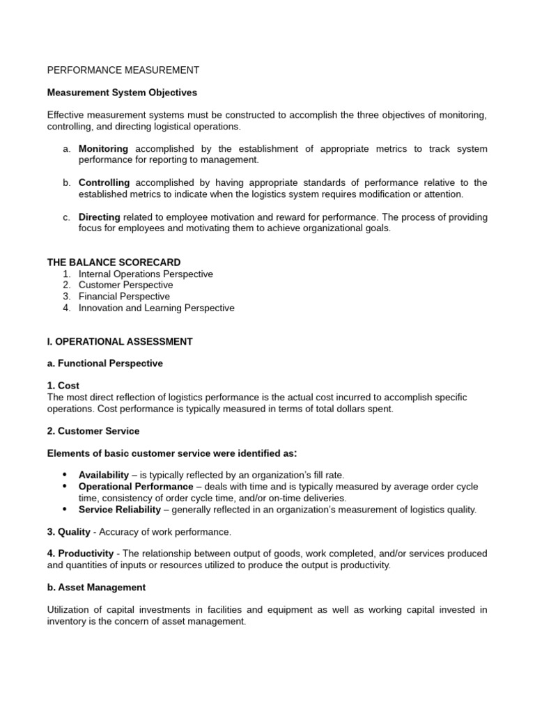 Performance Measurement | PDF | Supply Chain | Logistics