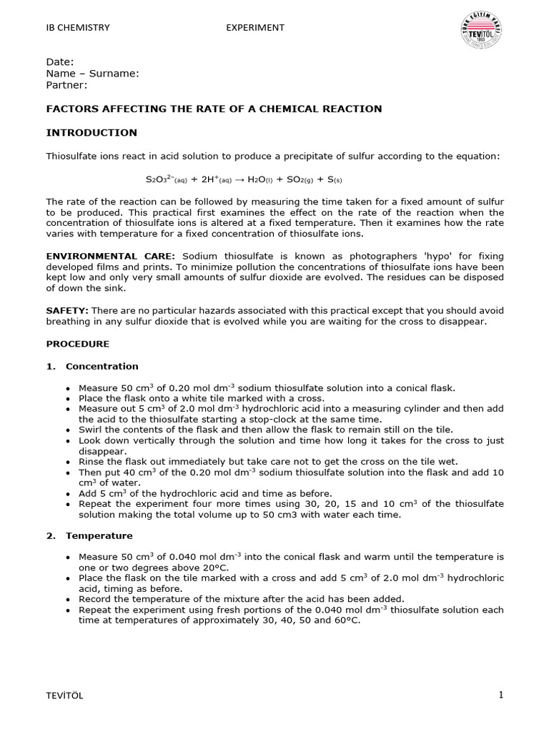 EXP IB FactorsAffectingRateOfRxn Conc Temp | PDF | Molar Concentration ...