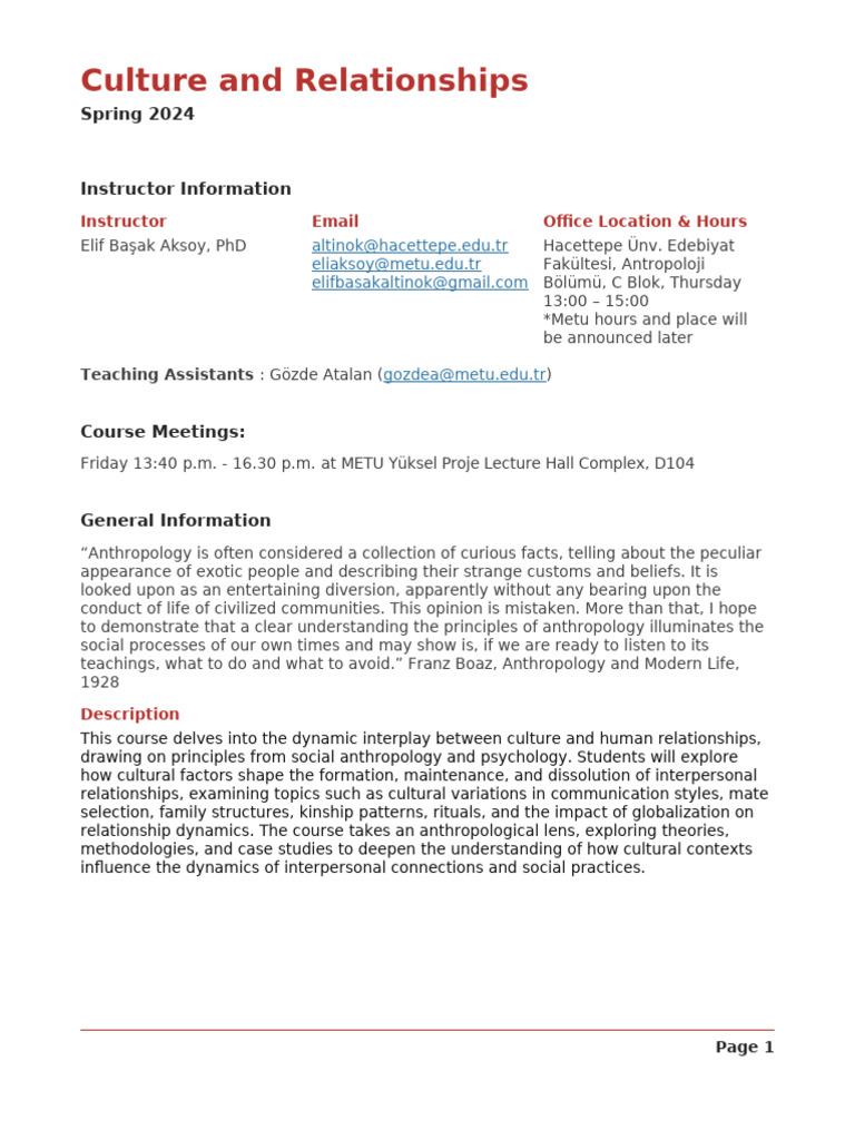 Culture and Relationships Syll (2) (1) | PDF | Anthropology | Ethnography