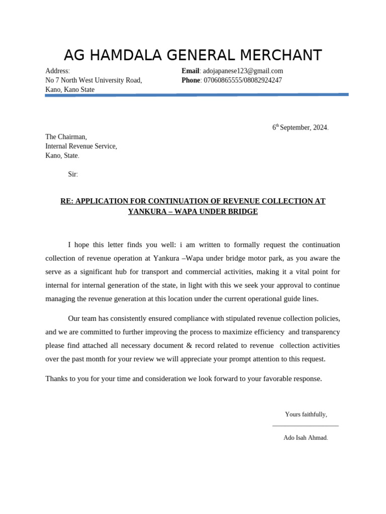 Revenue Collection Continuation Request | PDF