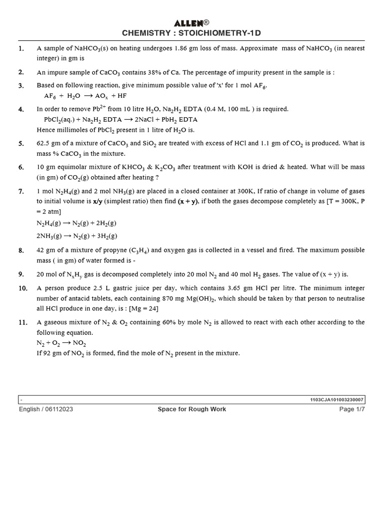 Stoichiometry Practice Problems | PDF | Mole (Unit) | Chemical Compounds