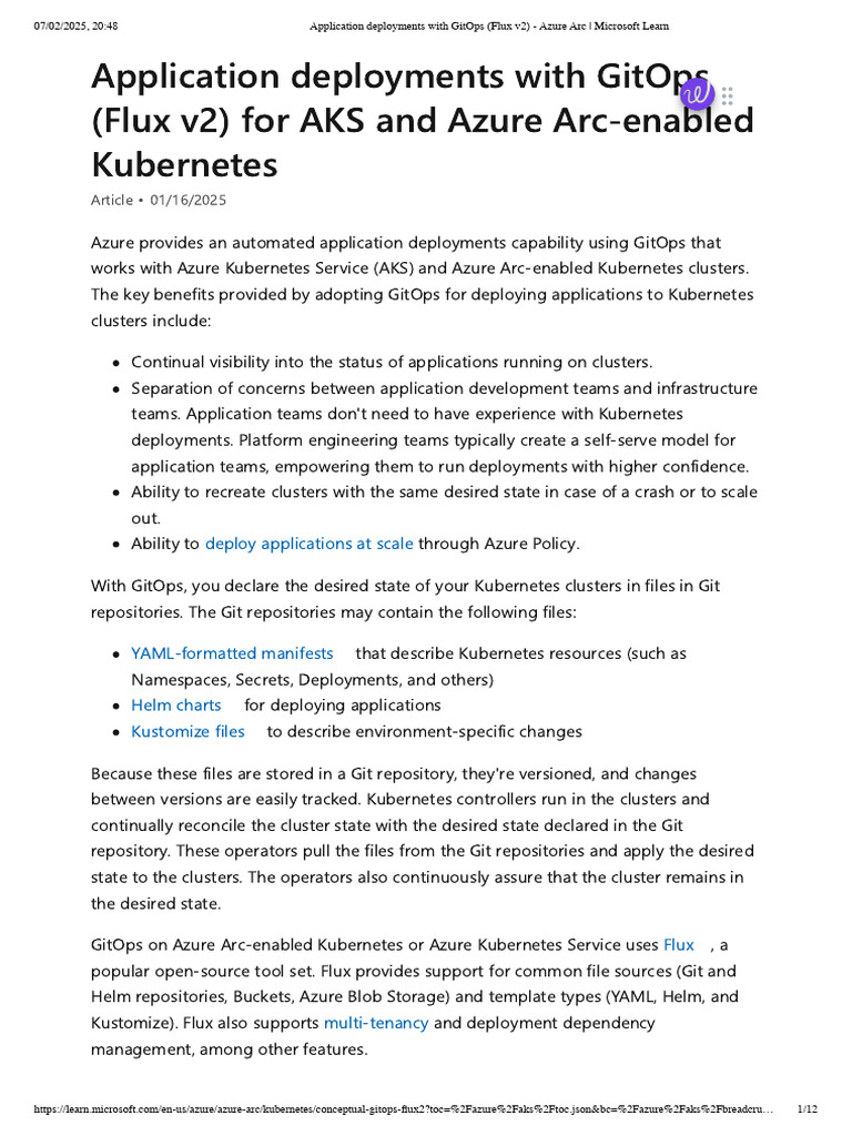 Application Deployments With GitOps (Flux v2) - Azure Arc - Microsoft Learn | PDF | Microsoft ...