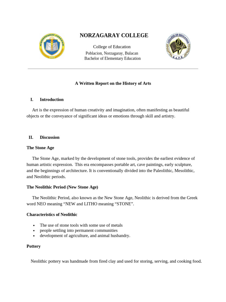 Arts _ Written Report | PDF | Realism (Arts) | Neolithic
