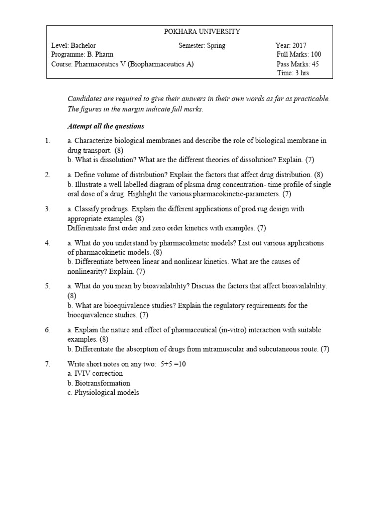 Fourth Semister Past Question Collection | PDF | Pharmacokinetics ...