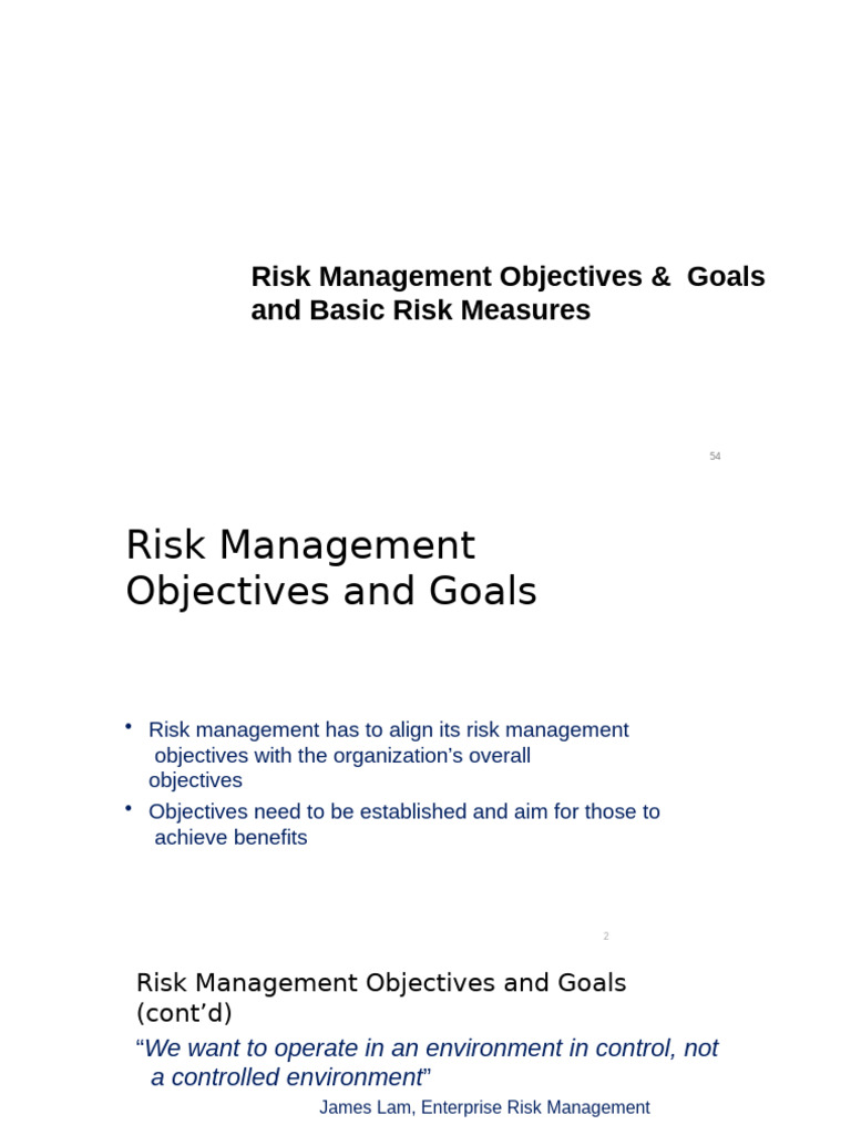 Lecture 3 Risk Management Objectives and Goals and Basic Risk Measures ...