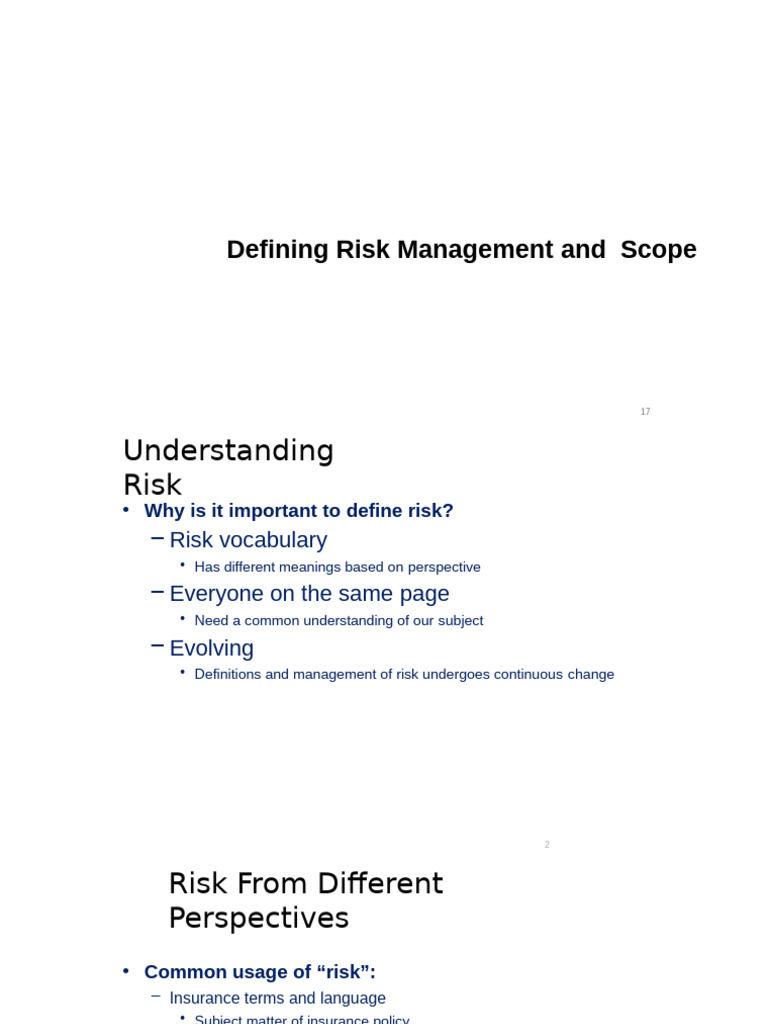 Lecture 1 Defining Risk Management and Scope | PDF | Risk | Risk Management