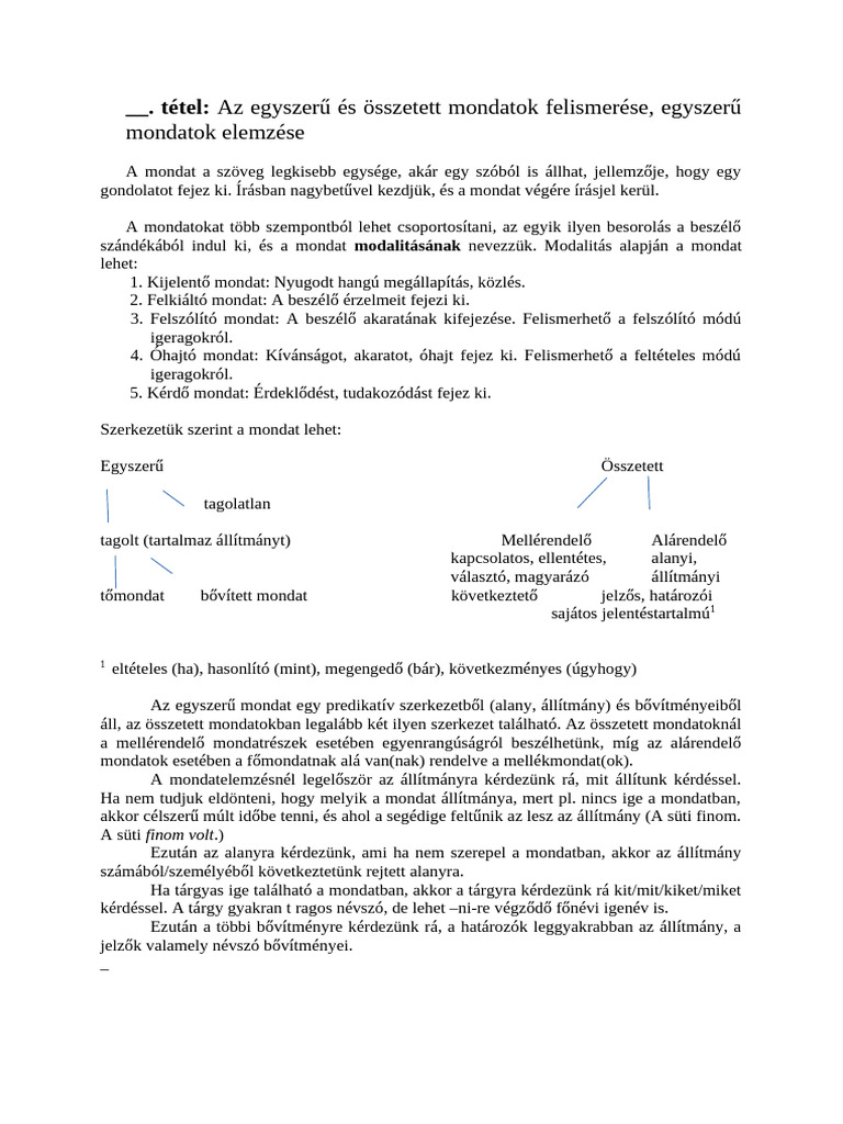 Az Egyszerű És Összetett Mondatok Felismerése | PDF