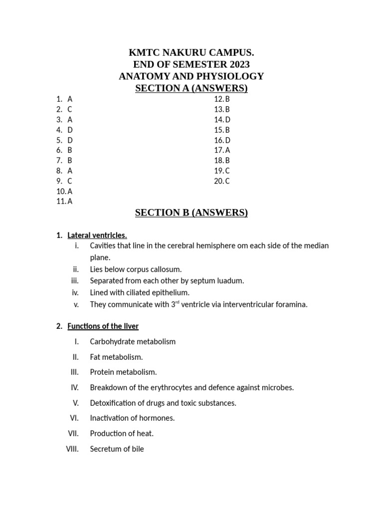 KMTC NAKURU CAMPUS Answers | PDF | Lung | Liver