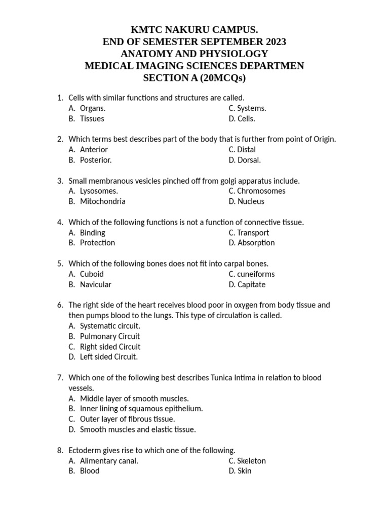 KMTC NAKURU CAMPUS Sept 2023 | PDF | Artery | Stomach