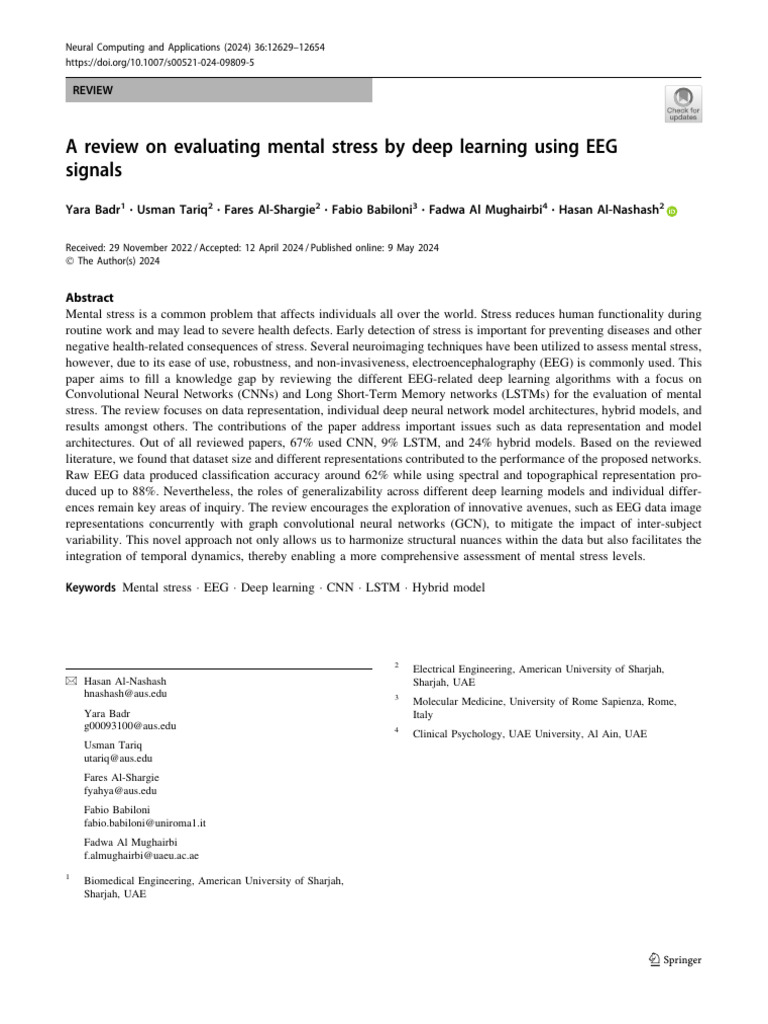 9 May 2024 - A Review On Evaluating Mental Stress by Deep Learning Using EEG Signals | PDF ...