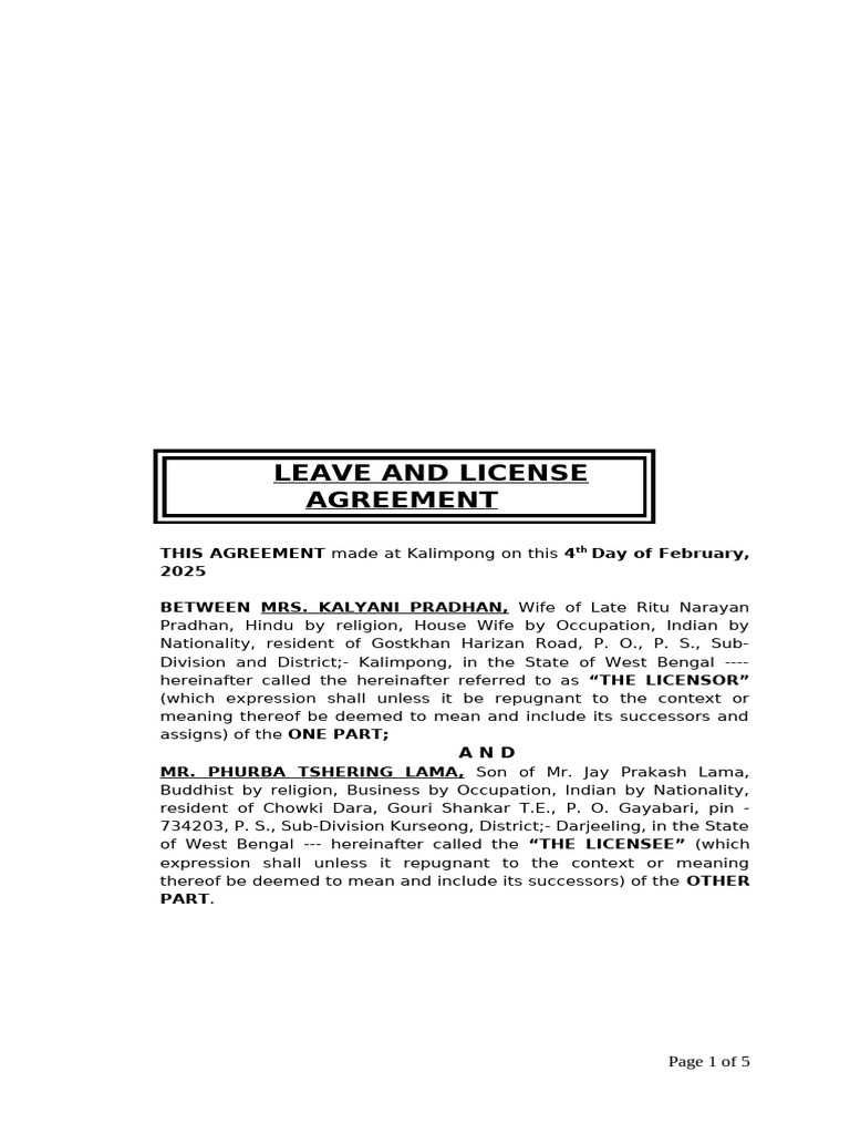 Leave and Licence Anjali Pradhan Kalyani Pradhan | PDF | Landlord | Lease