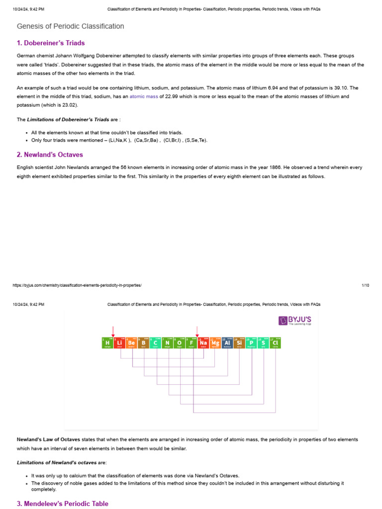Classification of Elements and Periodicity in Properties ...