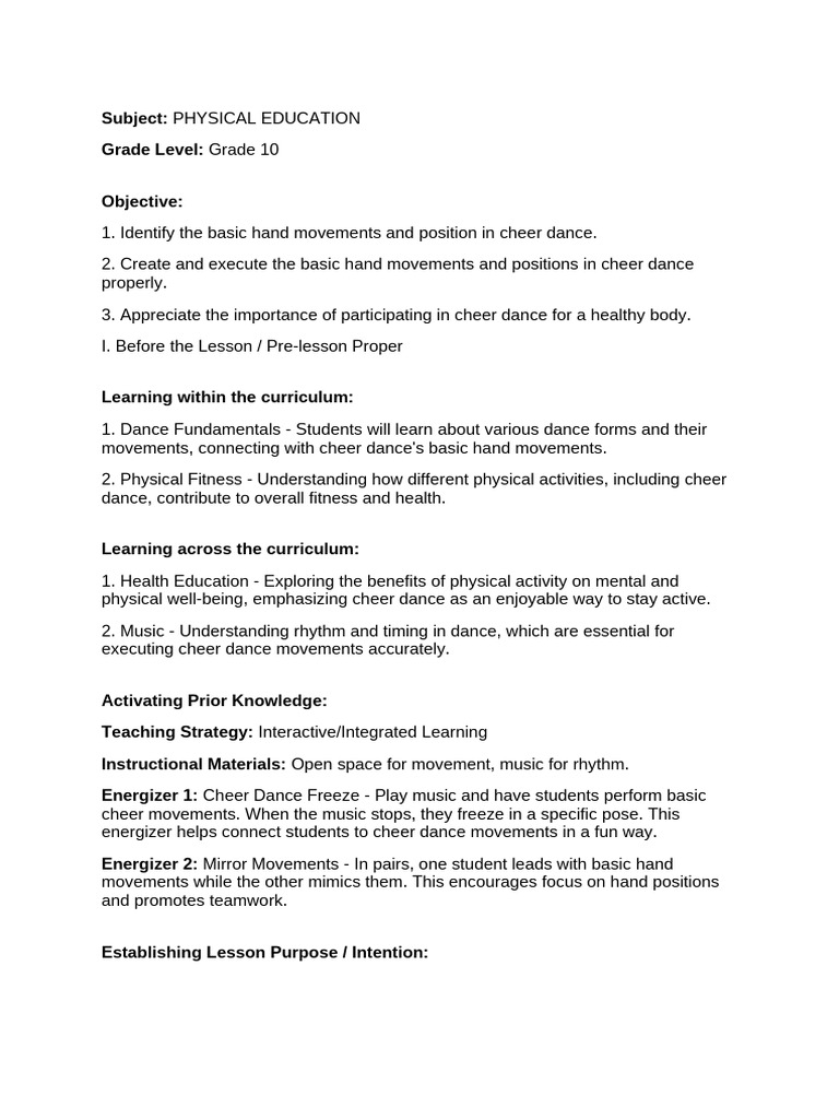 lesson_plan (4) | PDF | Dances | Cheerleading