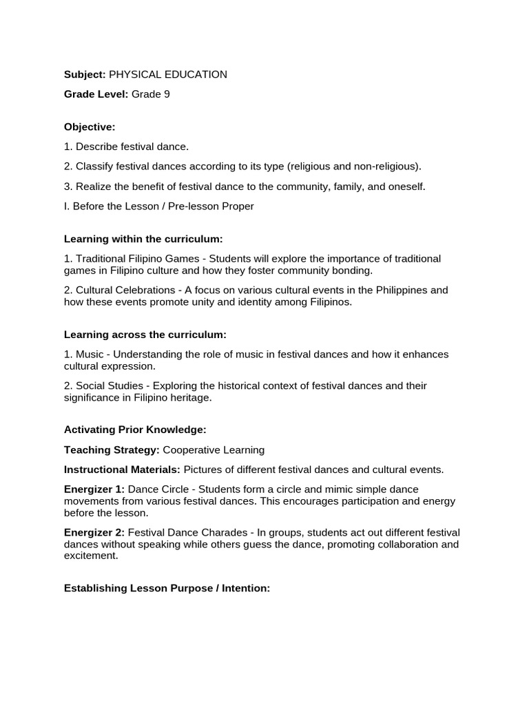 lesson_plan (1) | PDF | Dances | Learning