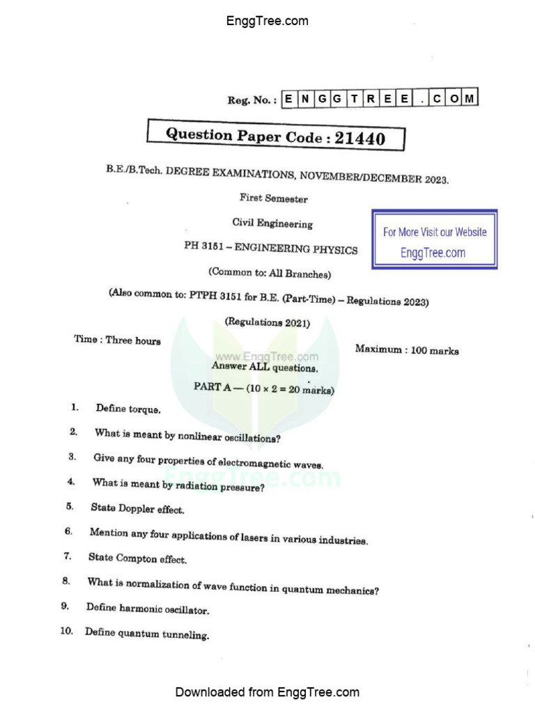 PH3151 Engineering Physics Nov Dec 2023 Question Paper Download | PDF