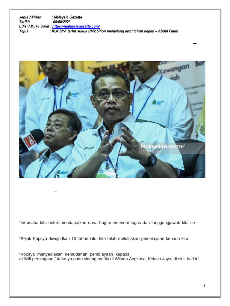 Kopsya Terbit Sukuk RM2 Bilion | PDF