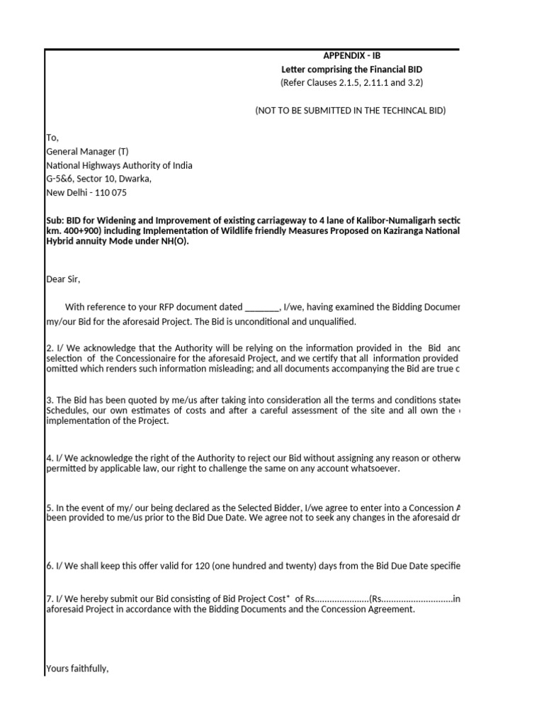 Financial Bid Sheet | PDF