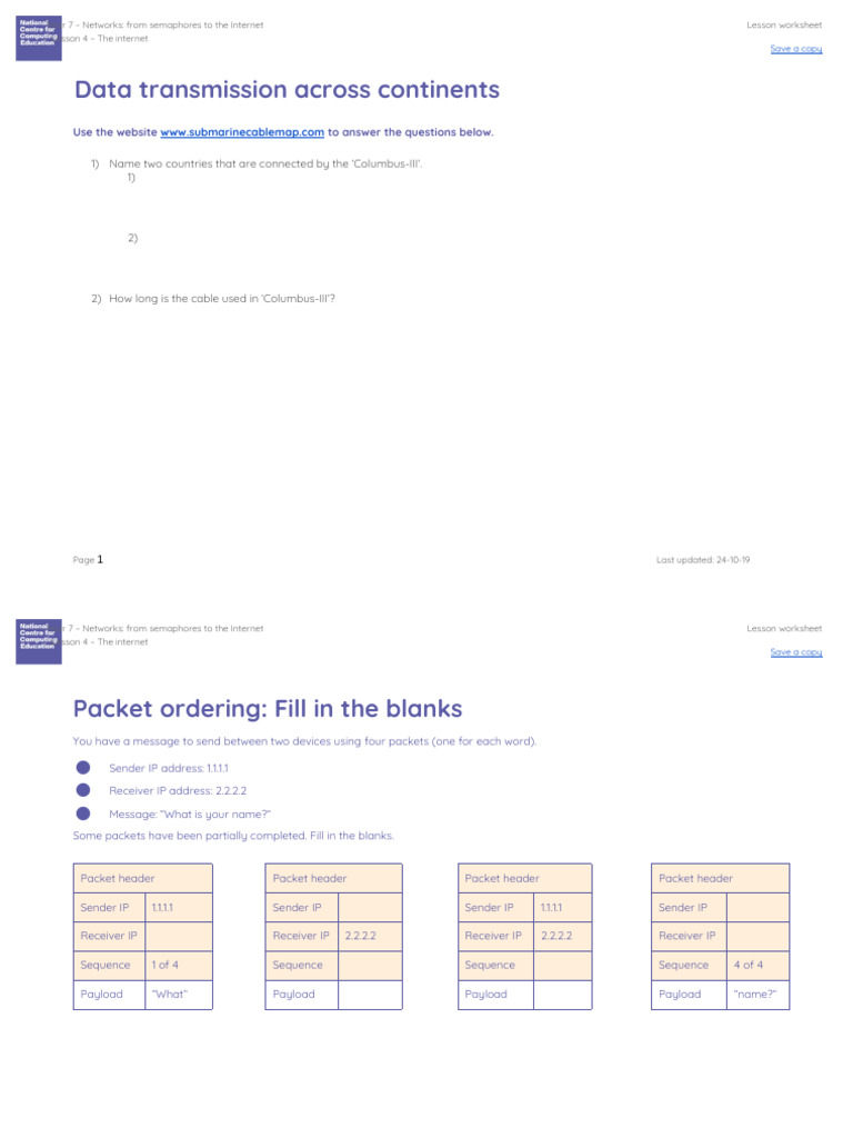 Lesson 4 A1 Worksheet - Activities Worksheet | PDF | Internet Protocols ...