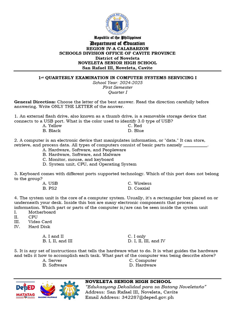 Css1-Q1-Quarterly Exam-24-25 | PDF | Personal Computers | Computer Hardware