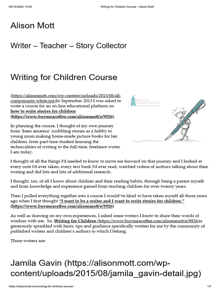 Writing For Children Course - Alison Mott | PDF | Children's Literature
