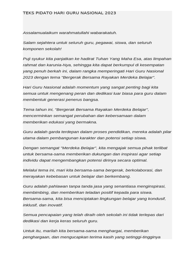 Pidato Hari Guru Nasional 2023 | PDF